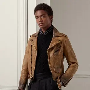 Ralph Lauren Locklear Leather Moto Jacket In Vintage Brown - 30